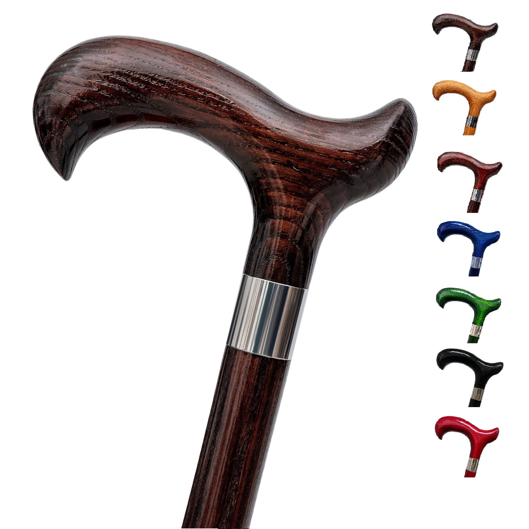 Wooden Walking Stick, Classic Series, Derby Handle and Stainless Steel ...